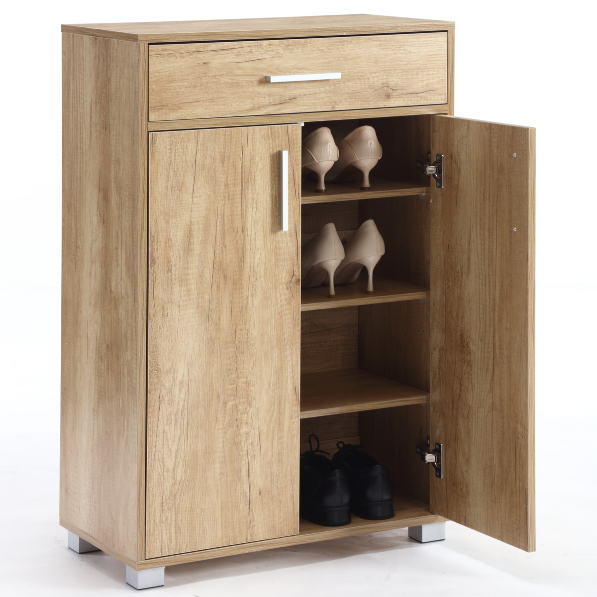 Scarpiera Salvaspazio da Ingresso, 2 Ante e 1 Cassetto, Color Rovere N ...